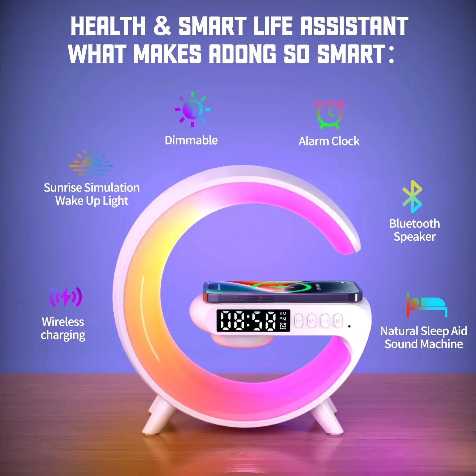 G63 4 In 1 Bluetooth Speaker 10W Multifunctional Wireless Charger LED ...